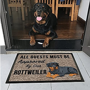 Door Mat Indoor Entrance Porch Welcome Funny Non-Slip Doormat Vintage Doormat Home Decor All Guests Must Be Approved by Our Rottweiler Home Decor Housewarming Decor 23.6x15.7 Inch