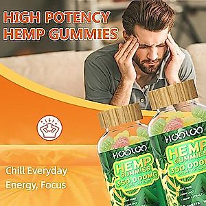 Hemp Gummies for Deep and Sound Bedtimes & Focus, Fruity Vitamins Hemp Gummy Infused Hemp Oil 350,0000mg, Made in USA, 2 Pack 120 Edibles