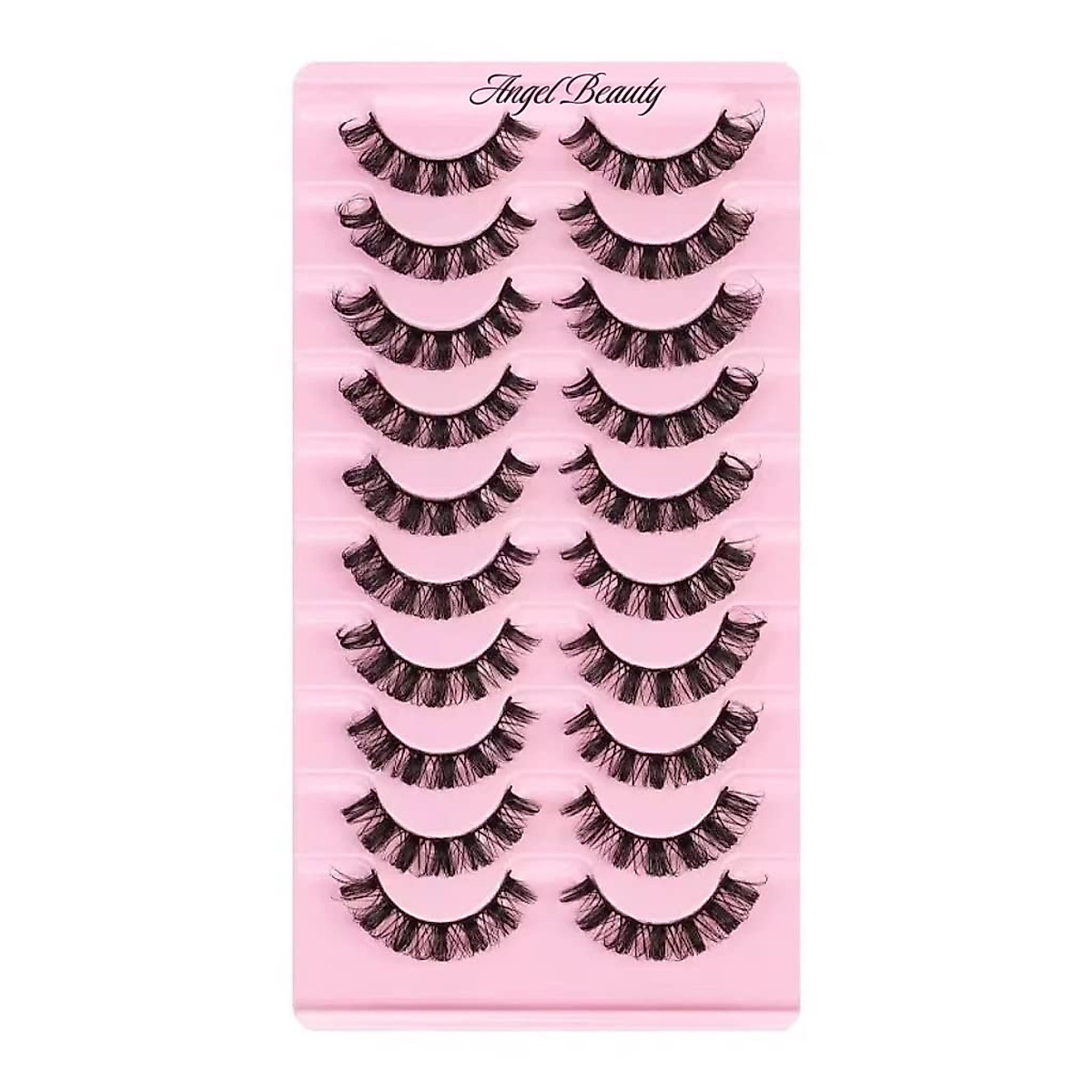 Volume Mink Russian Strip Lashes 10 Pairs- Mixed Styles- Natural, Wispy, D Curly, Fluffy/Extension Look Alike by Angel Beauty