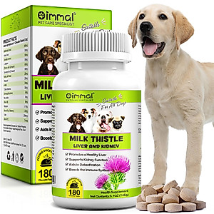 Milk Thistle for Dogs, 180 Chewable Tablets Milk Thistle Supplement for Dogs Natural Liver Support for Pets, Kidney Cleanse & Repair, Boosts Immune System Peking Duck Flavor