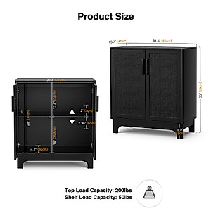 Anmytek Black Rattan Storage Cabinet with 2 Doors, Adjustable Shelf, Large Space - Entryway Hallway Cabinet, Sideboard Buffet for Living Room, Kitchen H0095