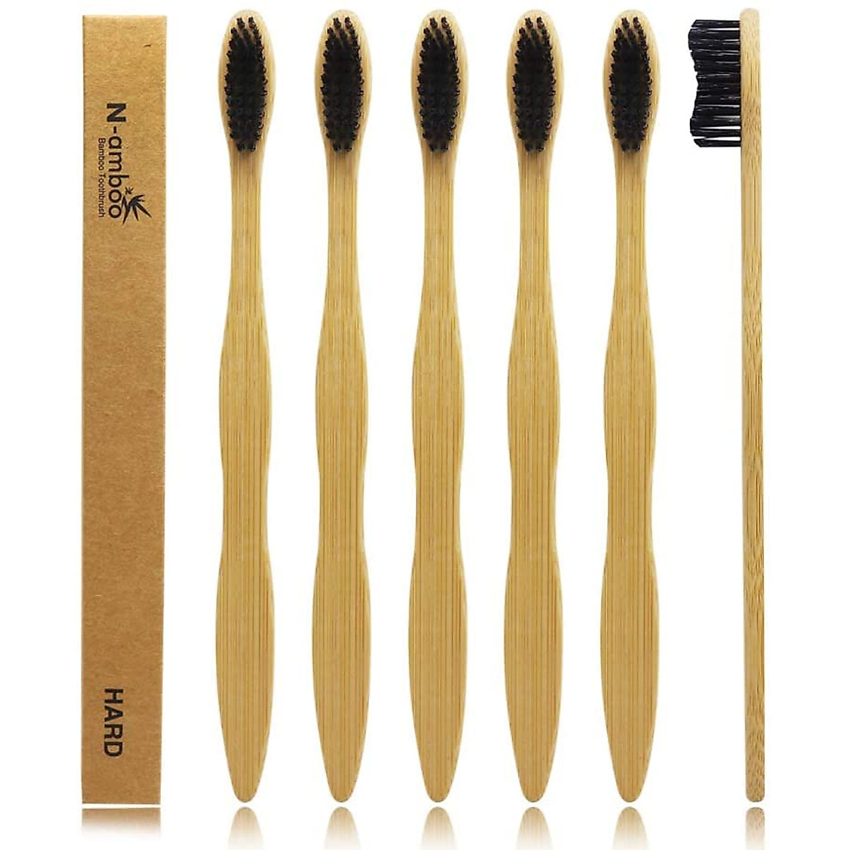 N-amboo Hard Toothbrush Bamboo Toothbrush for Adult Manual Toothbrsuh Hard Bristles Pack of 6