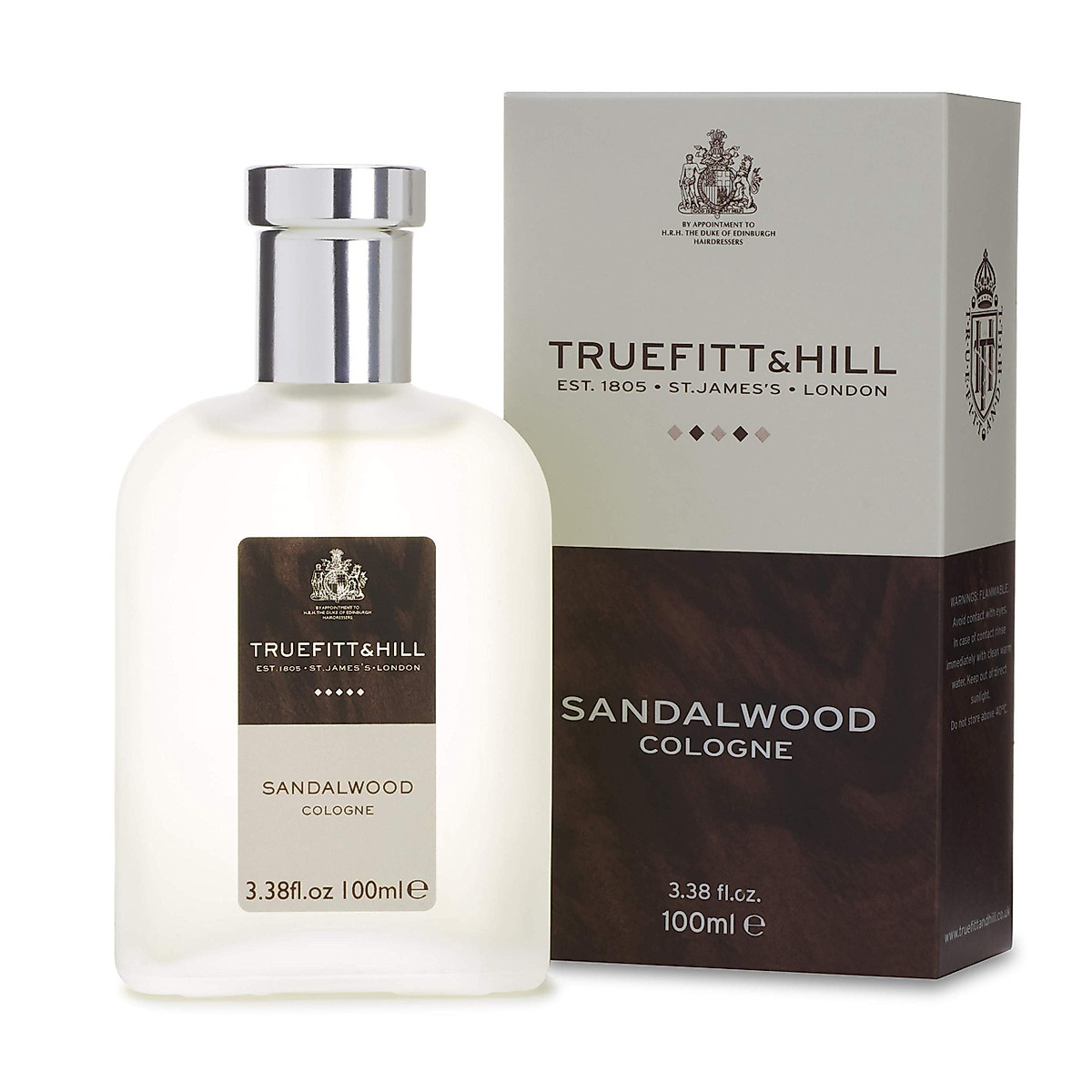 Truefitt & Hill Luxury Cologne - Sandalwood - Premium Long-Lasting Sandalwood and Cedarwood Men's Fragrance Presented in a Beautifully Etched Traditional Atomizer Bottle - 3.38 oz.