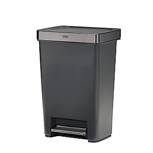 Rubbermaid Premier Series III Step-On Trash Can for Home and Kitchen, with Stainless Steel Rim, 12.4 Gallon, Charcoal