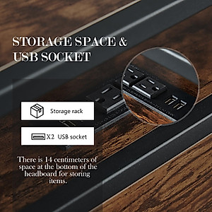 Eifizek Full Size Bed Frame with Charging Station, Platform Bed Frame with Storage Headboard and Drawers, Easy Assembly, No Box Spring Needed (Brown)