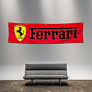 Vagair Ferrari Banner Flag (2x8ft ,Heavy Duty, Durable 150D Polyester) Brass Grommets Banner For Outdoor Room Man Cave /Garage