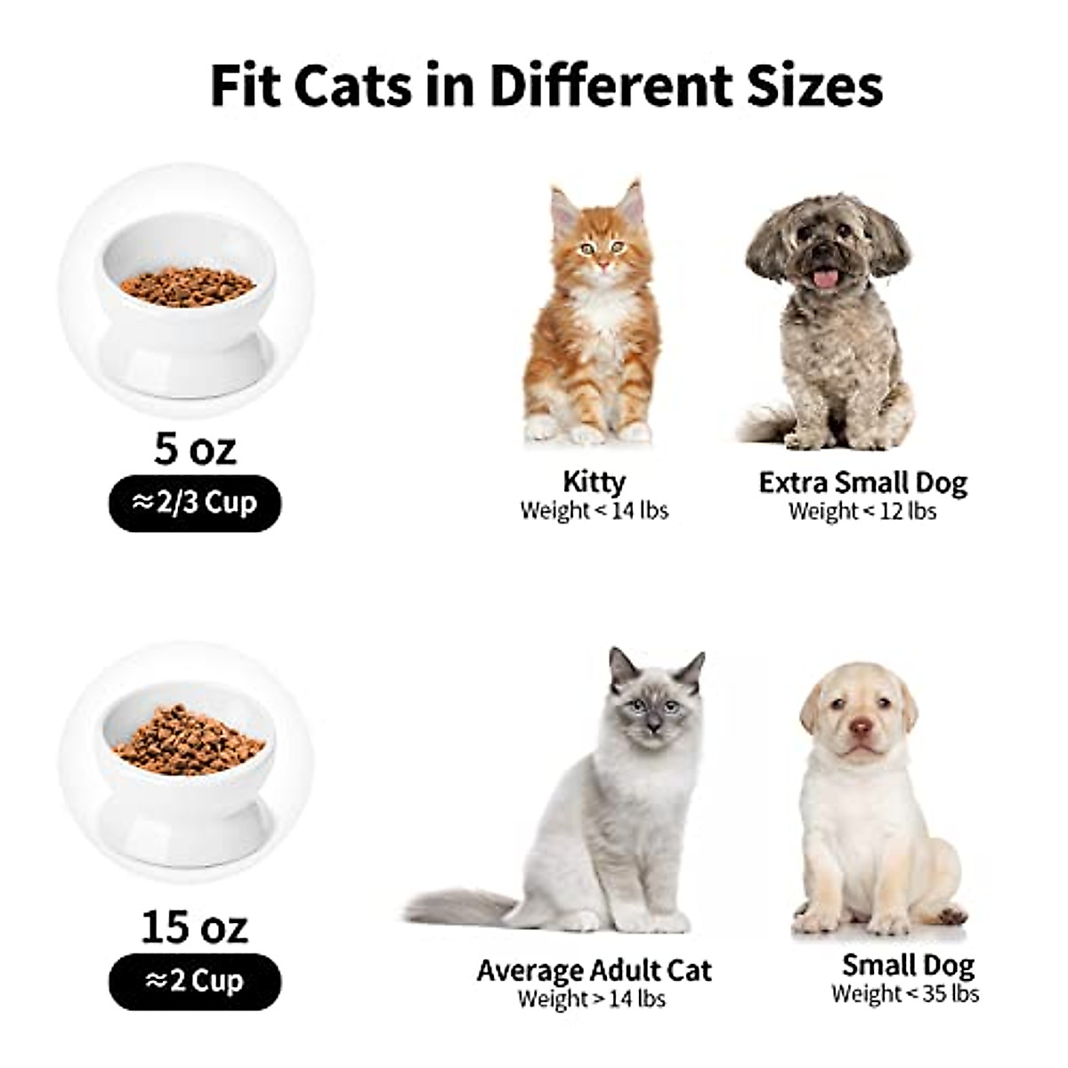 Nucookery Ceramic Cat Food Bowl Elevated,Raised Tilted Bowl Protect Pets' spines and Neck, Anti Vomiting Cat Bowl, Small Dog cat Kitten Supplies (5“, Pure White)