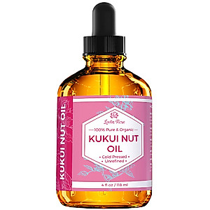 Leven Rose Kukui Nut Oil 4 oz – Cold-Pressed and Unrefined Hair & Face Moisturizer with Dropper – Unscented Pure Face Oil for Women and Men – Nourishing & Moisturizing for All Skin Types