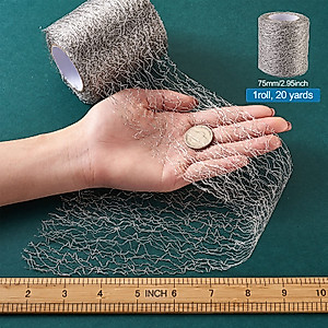 KISSITTY 1 Roll/20 Yards Silver Spiderweb Netting Fabric 75mm Tulle Mesh Fabric Roll Big Hole Tulle for Skirt Flower Poms Wrap Packing DIY Handmade Crafts