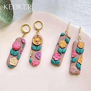 KEOKER Flower Polymer Clay Molds - 4 Pcs Floral Polymer Clay Molds for Jewelry Making, Miniature Clay Molds, Polymer Clay Molds for Polymer Clay Earrings (Substitute Polymer Clay Cutters) (4PCS)