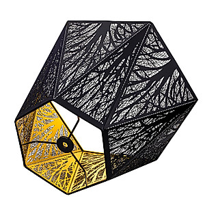 Medium Modern Style Lamp Shades with Multiple Sides, ALUCSET Metal Lampshade with Pattern of Trees for Table Lamp and Floor Light, 7 x 13.8 x 9.5 Inch, Spider (Black/Gold)