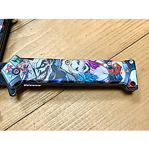 Super Knife 8 inch Joker Harley Quinn Tactical Spring Assisted Folding Pocket Knife EDC Open Blade w/Pocket Clip. 3D Print Handle