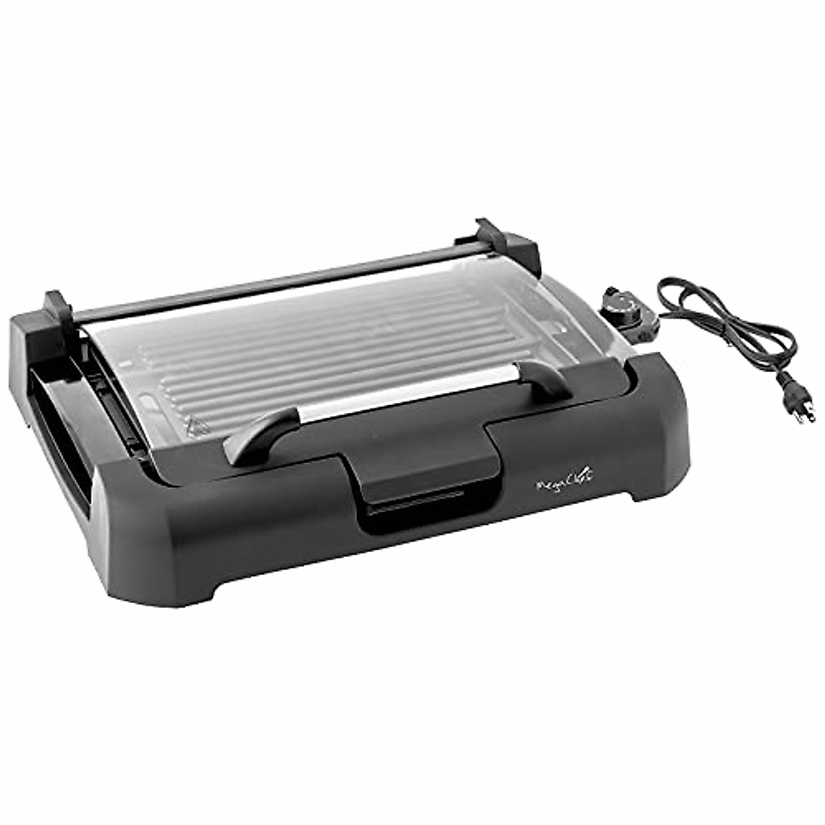 MegaChef Heavy Gauge Aluminum Reversible Indoor Grill and Griddle with Removable Glass Lid, 15" by 11", Black