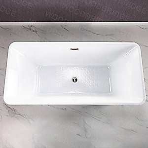 WOODBRIDGE 67" Acrylic Freestanding Bathtub Contemporary Soaking White Tub with Brushed Nickel Overflow and Drain，BTS1609 -B/N-Drain &O