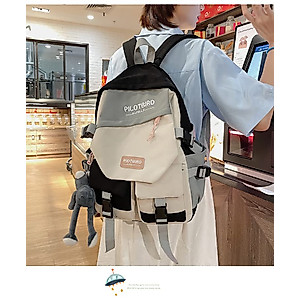 Kawaii Backpack with Pendant Cute Aesthetic Japanese School Bags for Girls Kawaii School Supplies Korean Stationary (Black, One Size)