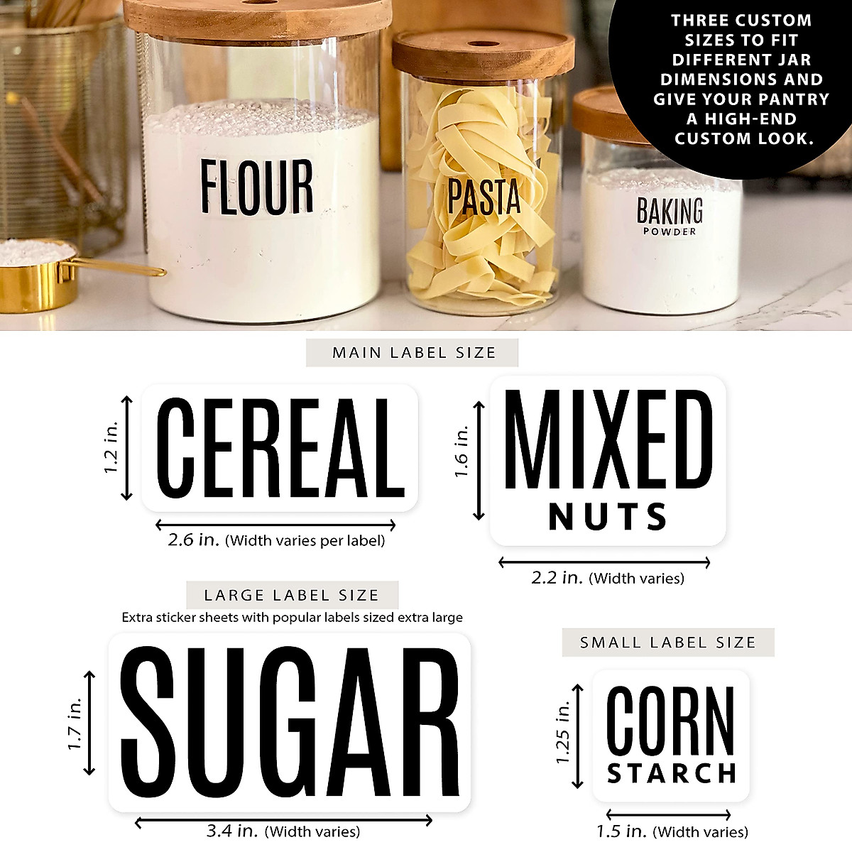 QUART + PINT 165 Modern Kitchen Pantry Labels for Containers. Preprinted Clear Minimalist Stickers with Black Text. Waterproof Vinyl Stickers. Organization Labels for Jars Canisters & Storage Bins.