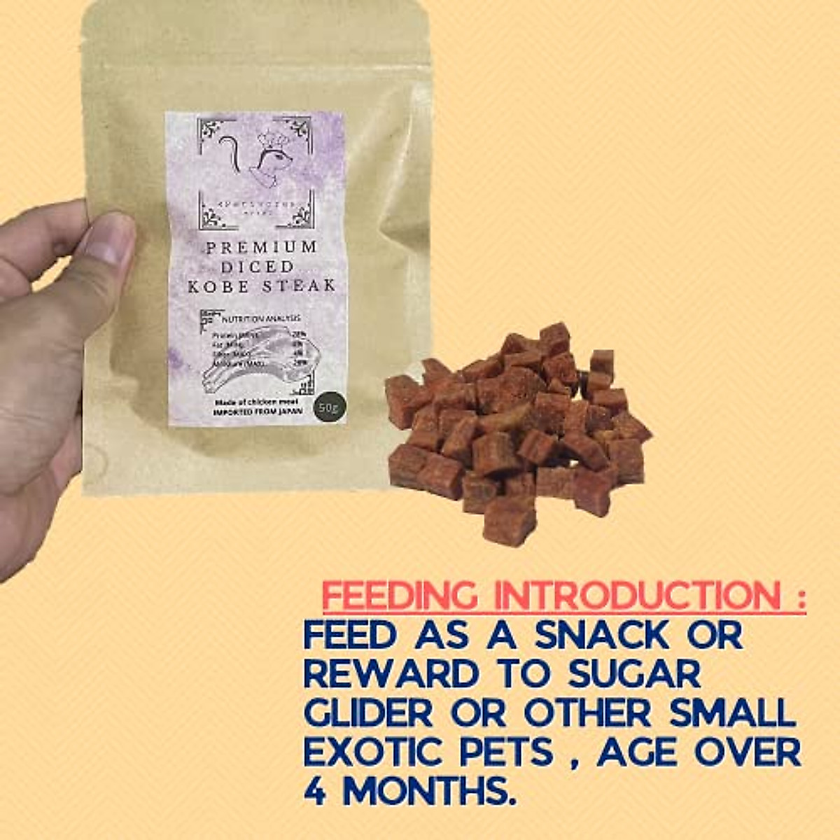 PETIVORE Premium Kobe Steak for Sugar Glider and Small Exotic Pet (Hamster, Squirrel, Chinchillas, Marmoset) Happy Treats, Snacks and Food (50g)