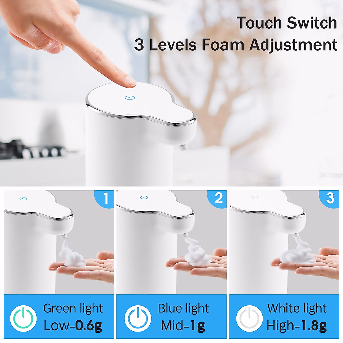 Automatic Foam Soap Dispenser Touchless: Rechargeable Soap Dispenser Wall Mount White