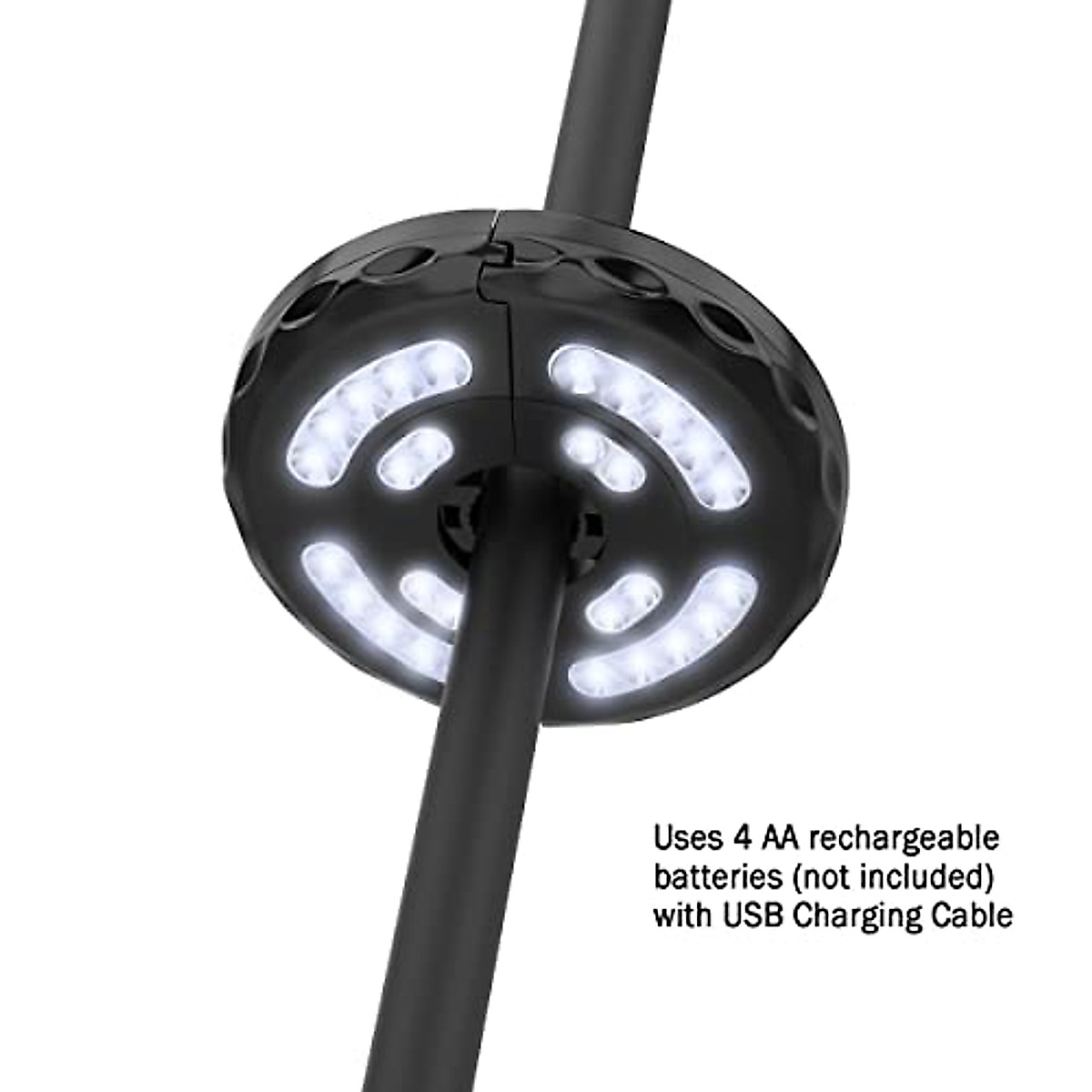 Rechargeable Patio Umbrella Light with 3 Brightness Modes - Battery-Operated LED Outdoor Lighting with USB Charging Cord by Pure Garden (Black)