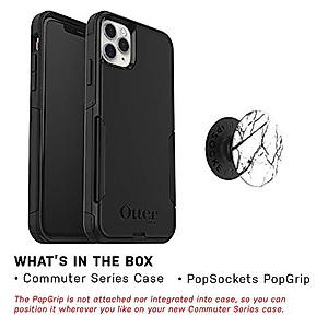 OtterBox Bundle: COMMUTER SERIES Case for iPhone 11 Pro Max - (BLACK) + PopSockets PopGrip - (WHITE MARBLE)