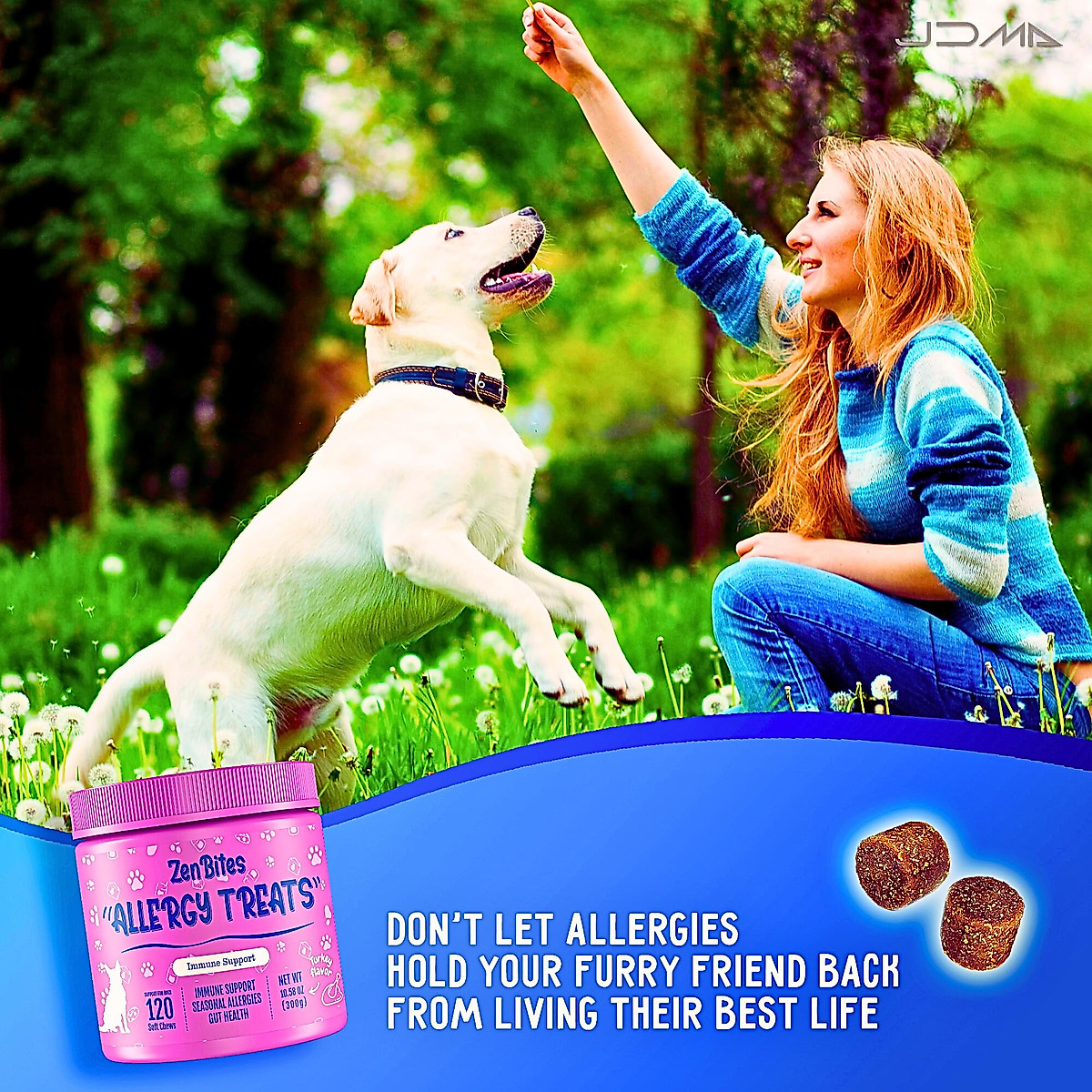 ZenBites Organic Allergy Vitamin Chews Anti Itch Supplement Dog Allergy Relief for Skin & Seasonal Allergies Omega 3 Probiotics for Dogs Salmon Oil Blend with Vitamin C Turkey - 120 Count