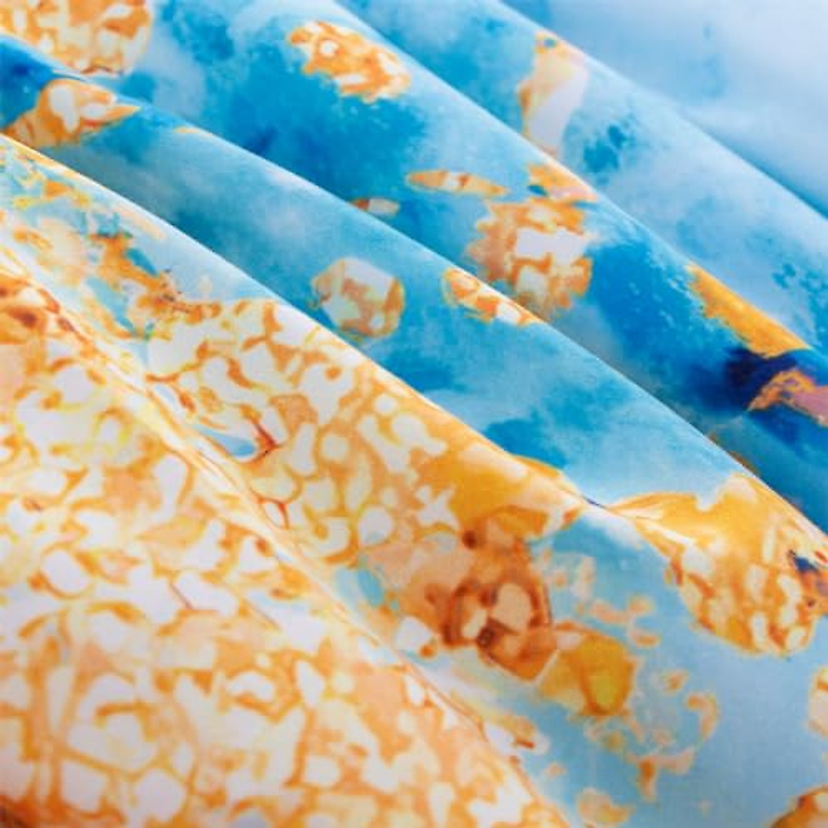 A Nice Night Marble Like Burning Mountain Printed Bedding Set,Retro Style Watercolor Artwork Design,Ultra Soft Comforter Set (Blue, Twin(68-by-88-inches))