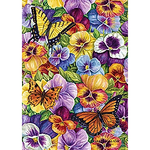 Toland Home Garden 1112319 Pansy and Butterfly Flower Flag 12x18 Inch Double Sided Flower Garden Flag for Outdoor House Butterfly Flag Yard Decoration