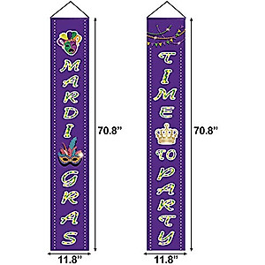 Mardi Gras Purple Banner Masquerade Carnival Banner Mardi Gras Porch Sign Hanging Banner for Mardi Gras's Eve Party Supplies Home Decorations