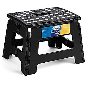 Korpai 9" Folding Step Stool for Adults and Kids Holds Up to 300 lbs,Non-Slip Folding Stools with Portable Handle, Compact Plastic Foldable Step Stool for Bathroom,Bedroom, Kitchen,Black, 1PC