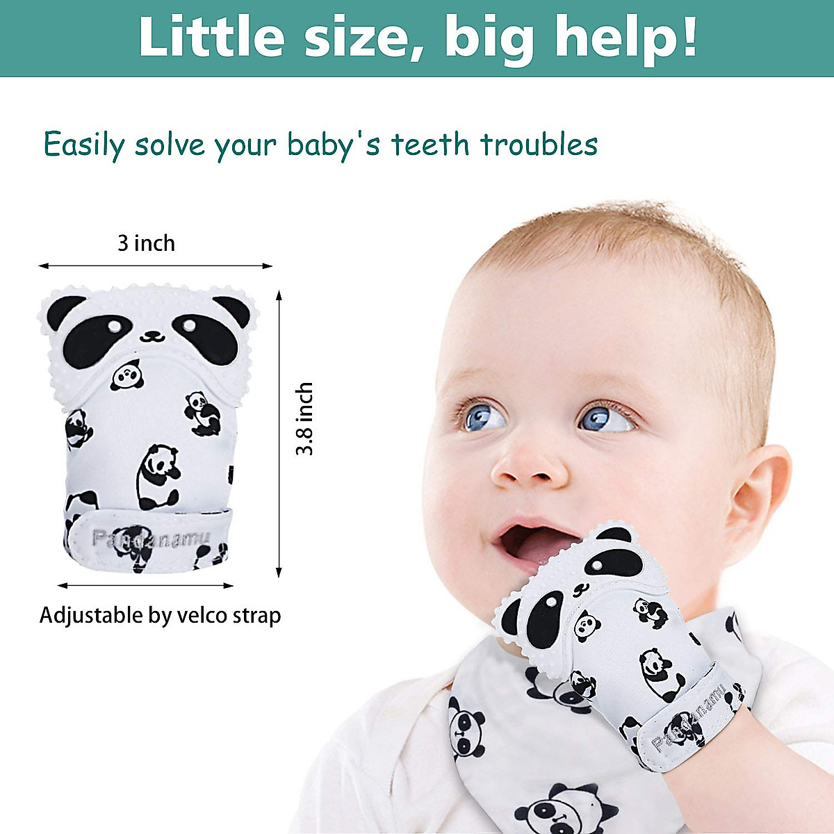 Baby Teething Mitten Panda Teether Mitten with Baby Toothbrush & Massager Teething Glove Mitt Infant Toy(2 Mittens with Toothbrush)