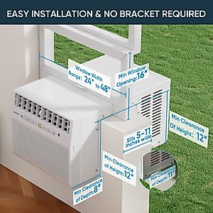 Upstreman 8100 BTU Window Air Conditioner, Cools up to 380 Sq. Ft, Full View, With Open Window Flexibility, Energy Saving, Remote Control (Fits up to 11" Wide Window Sill)-N2