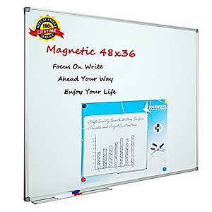 Lockways White Board Dry Erase Board 48 x 36 Inch, Magnetic Whiteboard 4 x 3, Silver Aluminium Frame, Set Including 1 Detachable Aluminum Marker Tray, 3 Dry Erase Markers, 8 Magnets