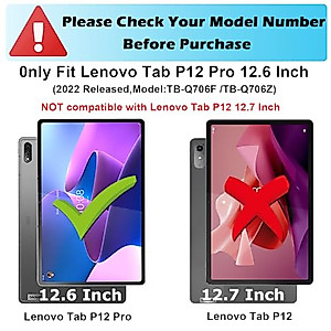 Case for Lenovo Tab P12 Pro 12.6-Inch (TB-Q706F /TB-Q706Z), 3 Layer Hybrid Shockproof Rugged Protective Case with 360° Rotating Stand - Hand Strap - Shoulder Strap,Black