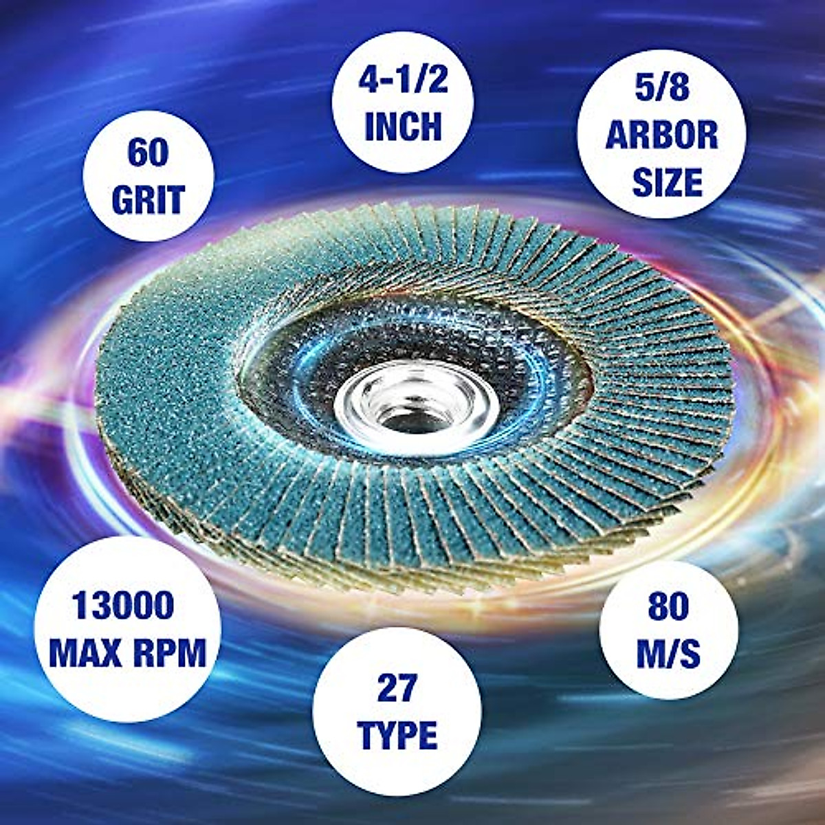 WORKPRO 5 Pack Zirconia Flap Disc, 60 Grit, Angle Grinder Sanding Disc, 4-1/2 inch Grinding Wheels, Flap Wheel Type#27 for Metal Grinding, Blending and Smooth Finishing