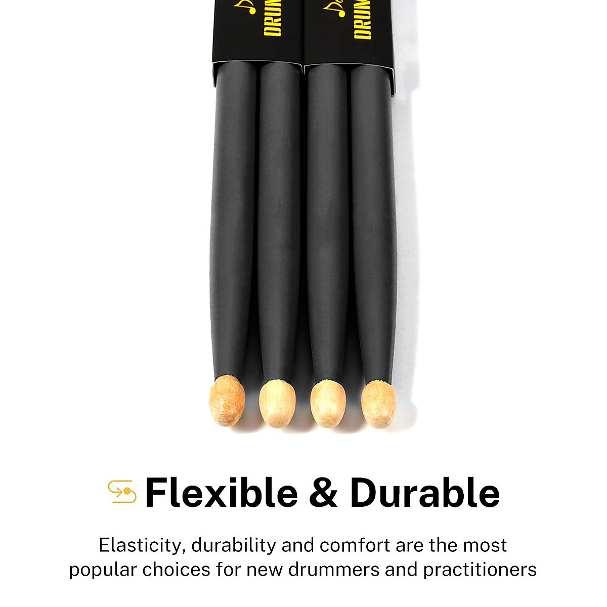 Donner Drum Sticks, 5A Drumsticks Classic Maple Wood Black Drumsticks With Storage Bag, 2 Pairs