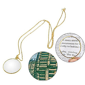 Hanging Magnifier, Portable 5X Magnifier Monocle Lens with Hanging Necklace for Reading Crafts Needlework Jewelry Hobbies(Gold)