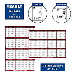 24" x 36" SwiftGlimpse 2023 Wall Calendar Erasable Large Wet & Dry Erase Laminated 12 Month Annual Yearly Wall Planner, Reversible, Horizontal/Vertical, Maroon