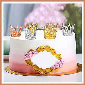 Fulanfudi 16pcs Mini Crown Cake Topper Crown Tiara Cake Topper Baby Princess Tiara Crown Rhinestone Crown Cake Decorations for Baby Shower Princess Themed Birthday Wedding Party(Gold)