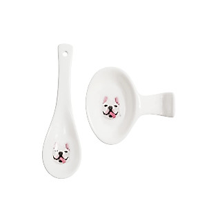 Pet Portrait Porcelain Spoon & Spoon Rest Set (French Bulldog)