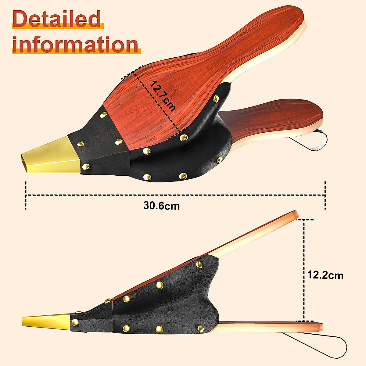 VODA Mini Sized Fireplace Wood Bellows Air Blower for Indoor and Outdoor Camping Cooking BBQ