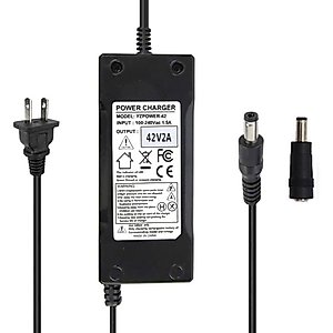 36V Lithium Battery Charger Output 42V 2A for 36V 10S Li-ion Batteries Pack DC 5.5 * 2.1mm Plug with a 5.5 * 2.5mm tip