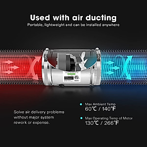 VIVOSUN 4 Inch Inline Duct Fan 100 CFM, HVAC Exhaust Ventilation Fan with Low Noise for Basements, Bathrooms, Kitchens and Attics, Silver