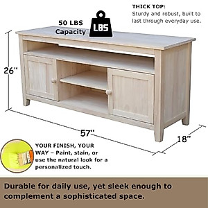 IC International Concepts 26" H, Entertainment TV Stand with 2 Doors Center Shelf 20.03''W x 15.24''D, Durable Solid Parawood Furniture, Living Room/Bedroom, Paint or Stain in Any Color, Unfinished