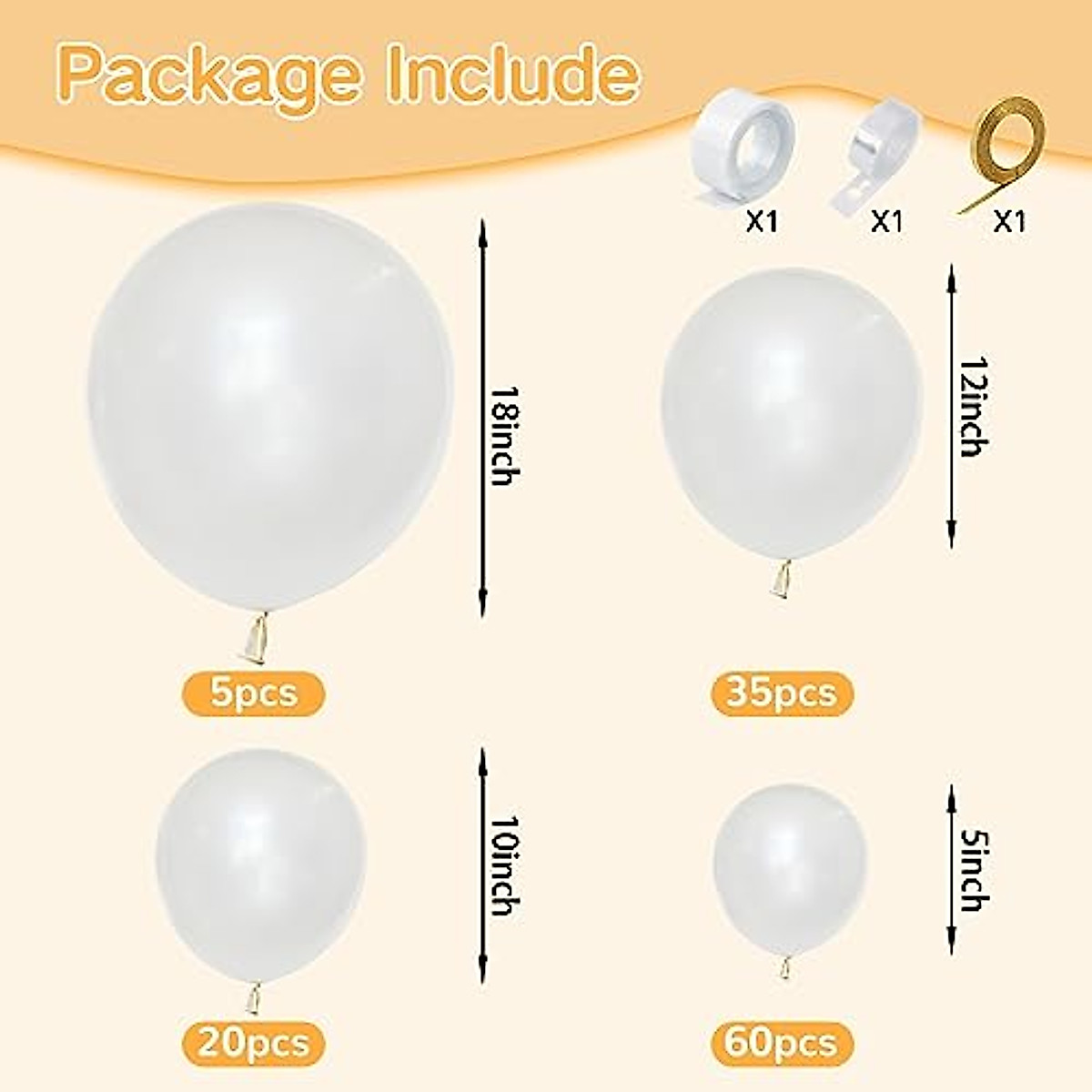 123pcs Pearl White Balloons Different Sizes for Garland Arch,Premium Party Latex Balloons for Birthday Party Graduation Wedding Anniversary Baby Shower Party Decoration