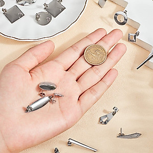 UNICRAFTALE 30pcs 15 Styles Stud Earring Findings 304 Stainless Steel Post Ear Stud Findings with Loop and Ear Nuts 0.7mm/0.8mm Pin Stud Earrings for Women Dangle Earring Making