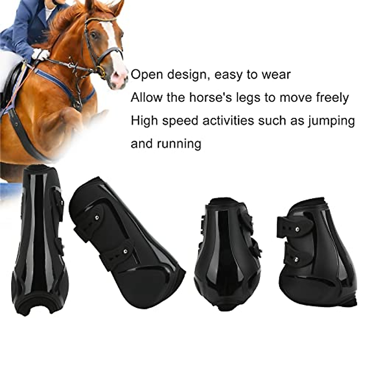GLOGLOW 4Pcs Horse Tendon Boots, PU Shell Open Front Boots and Horse Hind Leg Brace Boots for Jumping Trail Riding Shock Absorbing