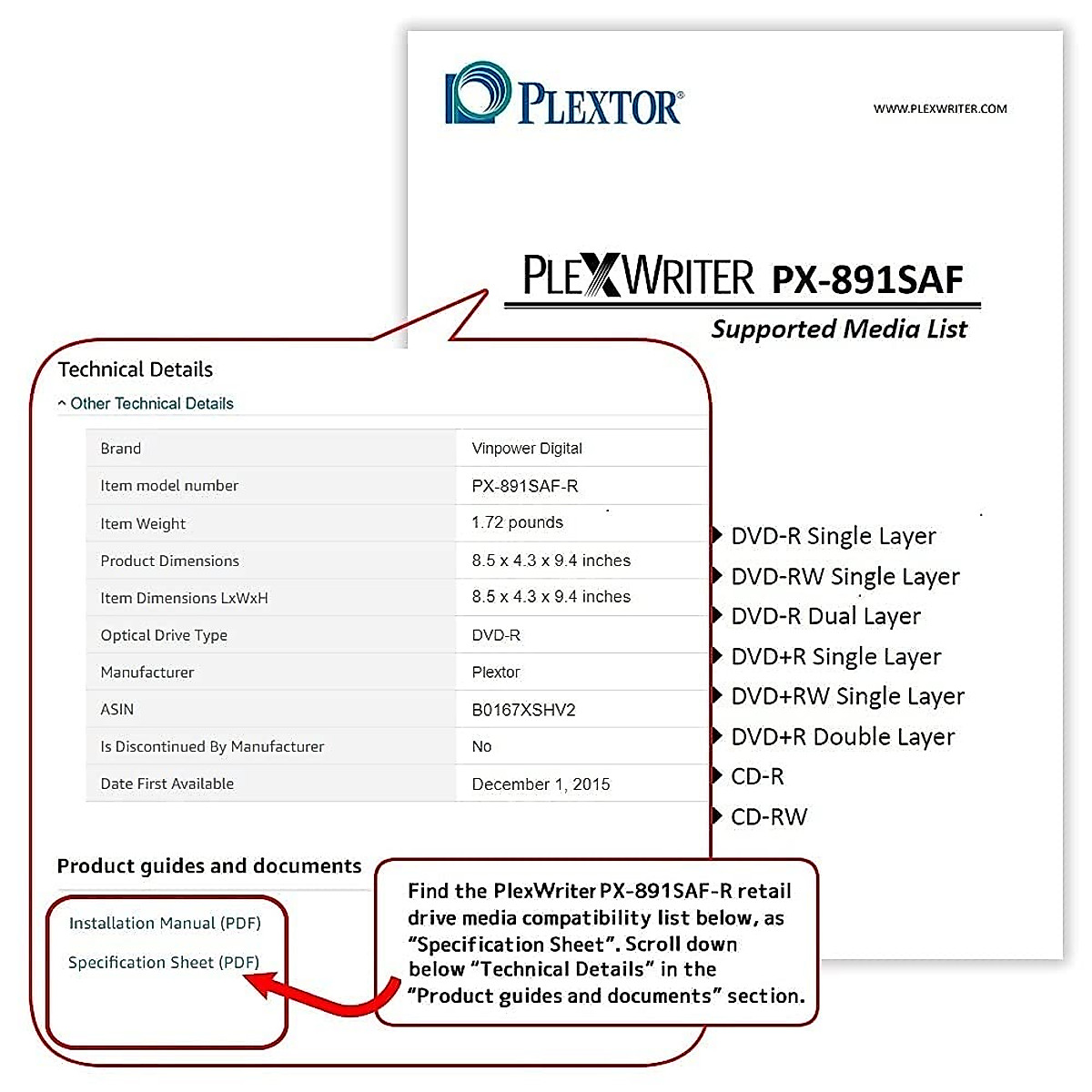 Digital Plextor PlexWriter PX-891SAF-R 24X SATA DVD +/- RW Dual Layer Burner Drive (Retail Pack)