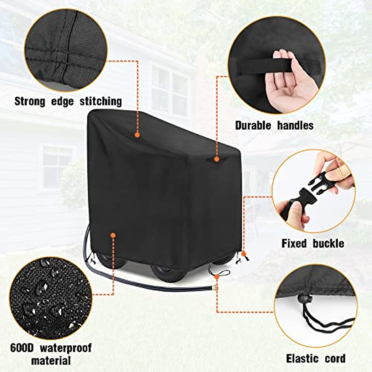 Garden Hose Reel Cart Cover, Hohong Outdoor Hose Cart Covers for Hose Reel Cart All Season Protection Waterproof Sun-Proof Dustproof - 37.8"L x23.6"Wx 36"H