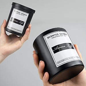 Creahaus 10oz, 16 Pack Thick Candle Jars with Metal Lids for Making Candles, Bulk Matte Black Empty Glass Candle Containers & Sticky Labels, Warming Labels Kit, Heat Resistant Candle Vessels