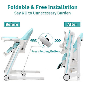 PAPAMIA Baby High Chair for Toddlers, Folding Portable Infant Feeding Dining Chair, 5-Level Height Adjust Easy-to-Clean Baby Chair with Safety Buckle (Blue)